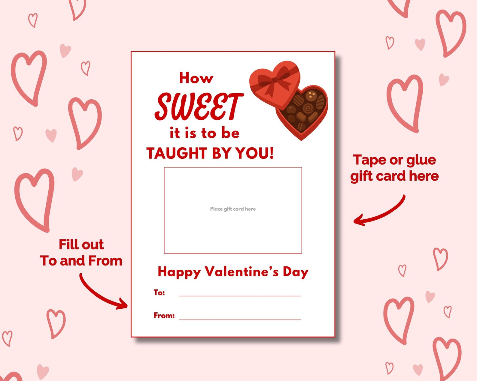 Teacher Valentine Gift Card Holder Printable – Sweet Teacher, PDF ...