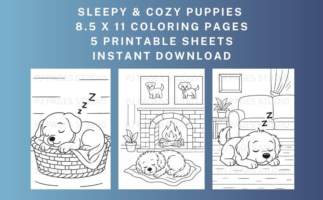 Cozy Puppy Coloring Pages – 5 Sleepy Dog Designs for Kids – Printable ...