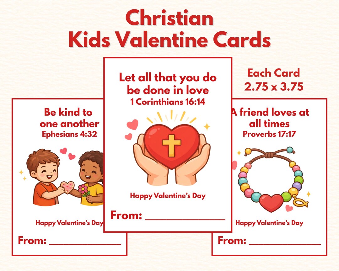 Christian Valentine’s Day Cards, Bible Verse Printable Kids Classroom ...