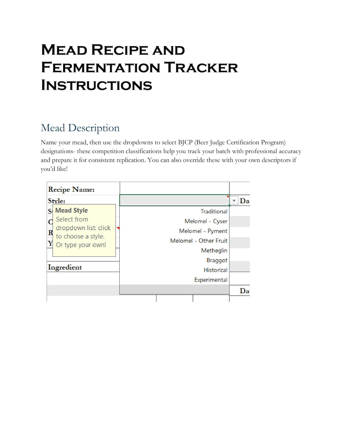 Mead Fermentation Tracker Spreadsheet + Automated Recipe Calculator ...
