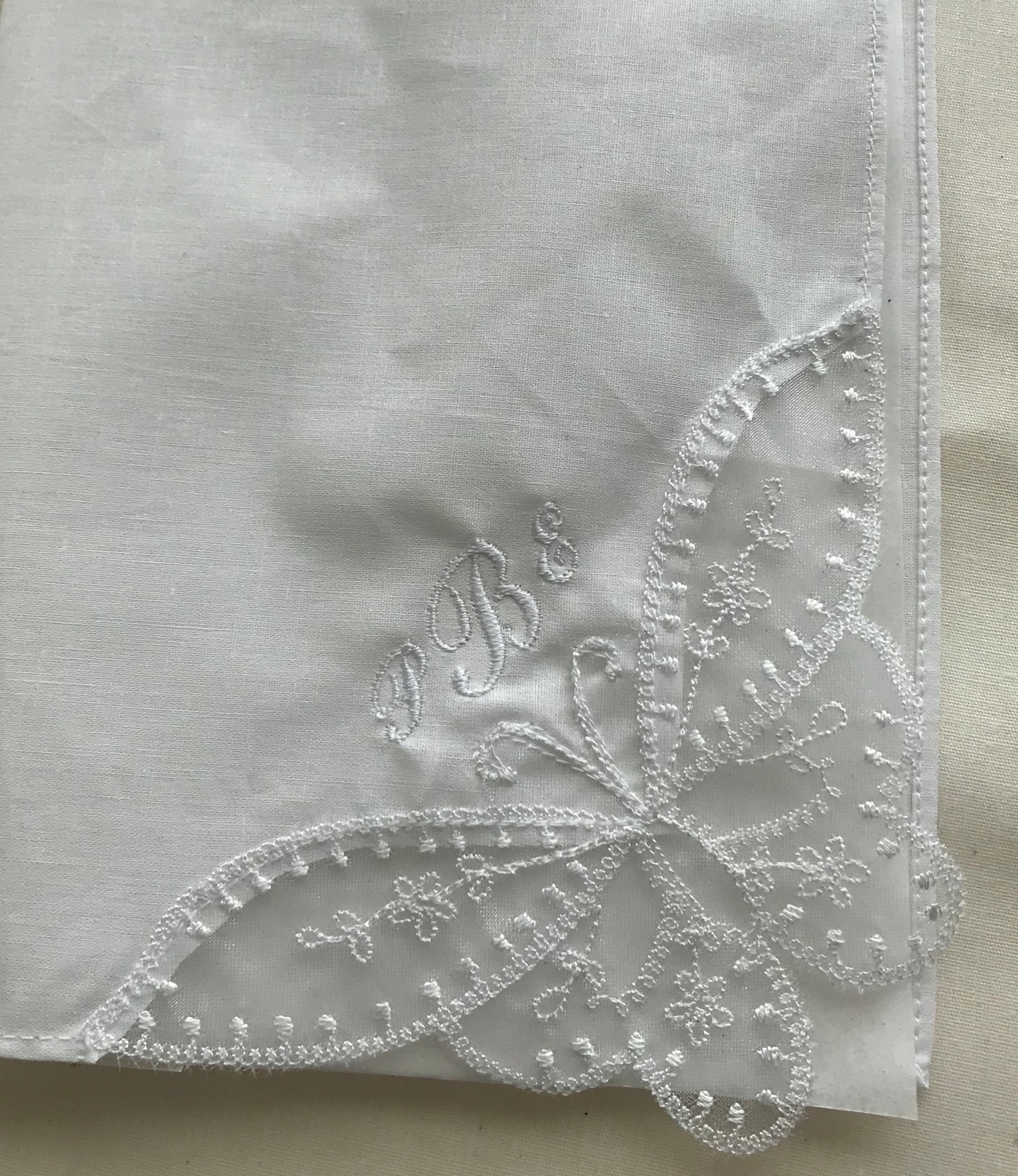 White Butterfly Corner Lace Handkerchief, 100% Cotton, Bridesmaid ...