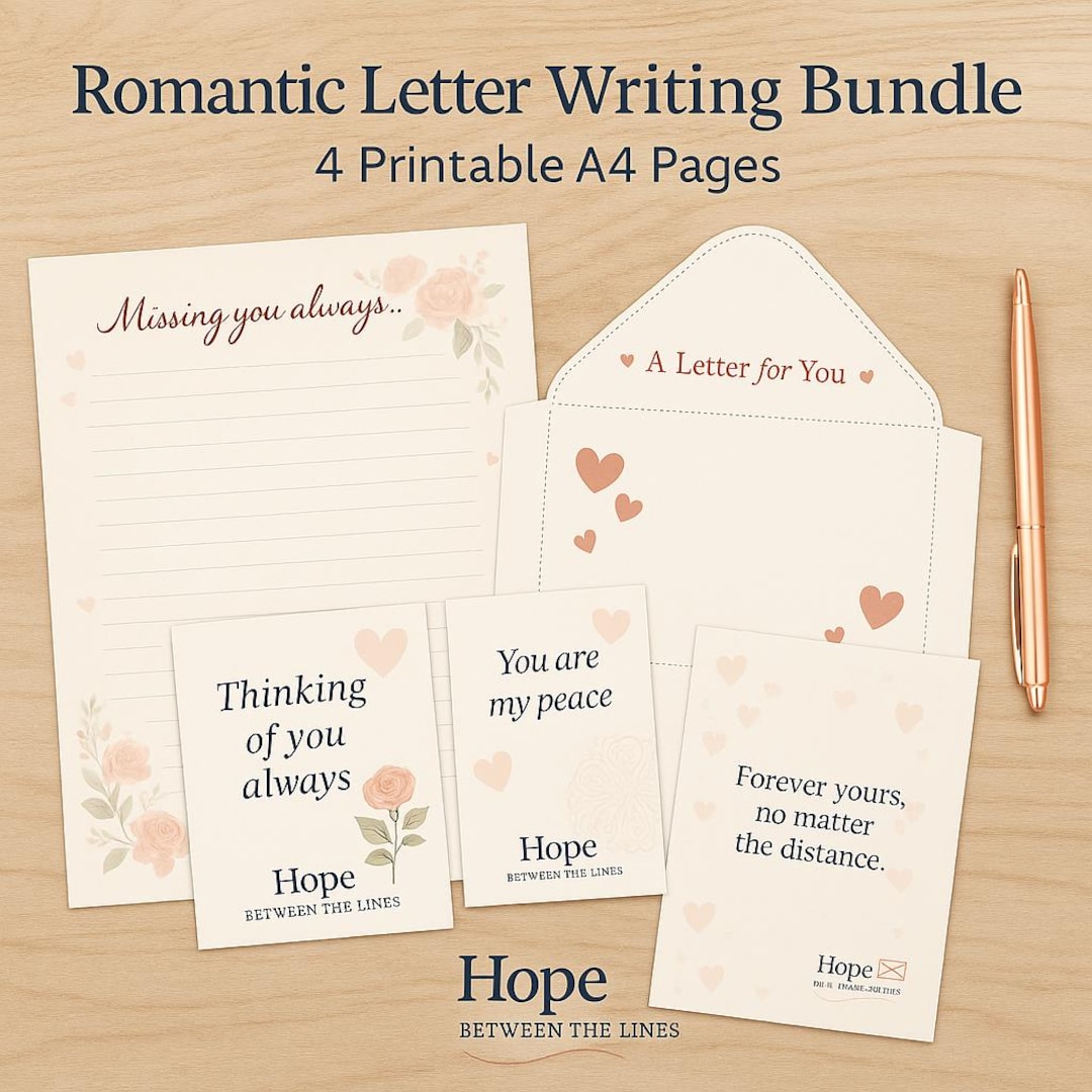 Romantic Letter Writing Bundle | Printable Love Notes & Stationery Set ...