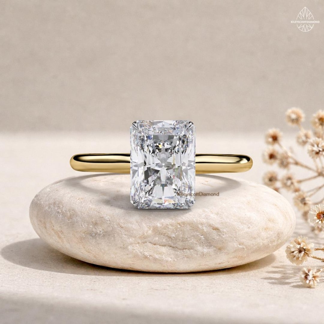 2.95 CT Radiant Cut Lab Grown Diamond Simple Solitaire Ring, Wedding ...
