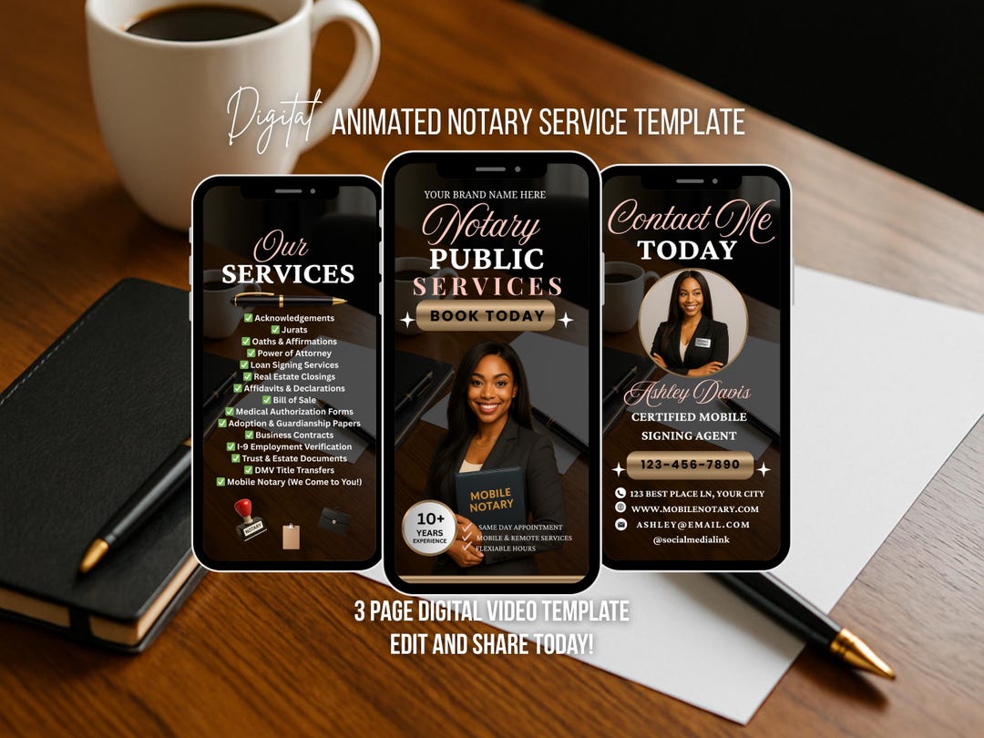 Notary Services Video Template – Animated Mobile Notary Marketing Canva ...