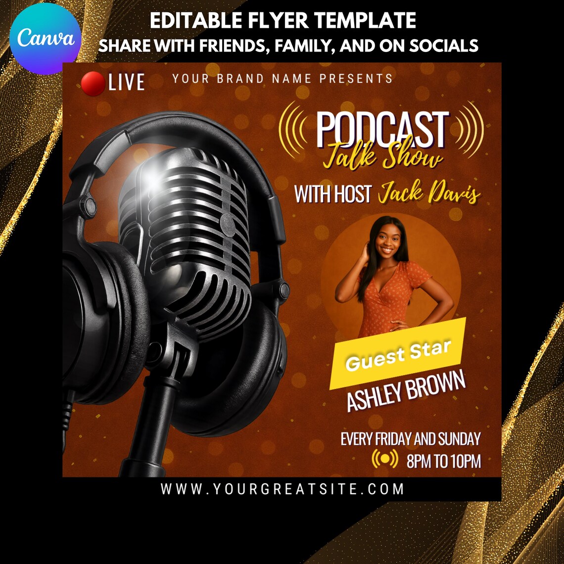 Podcast Flyer Template – Editable Talk Show Social Media Canva Design ...