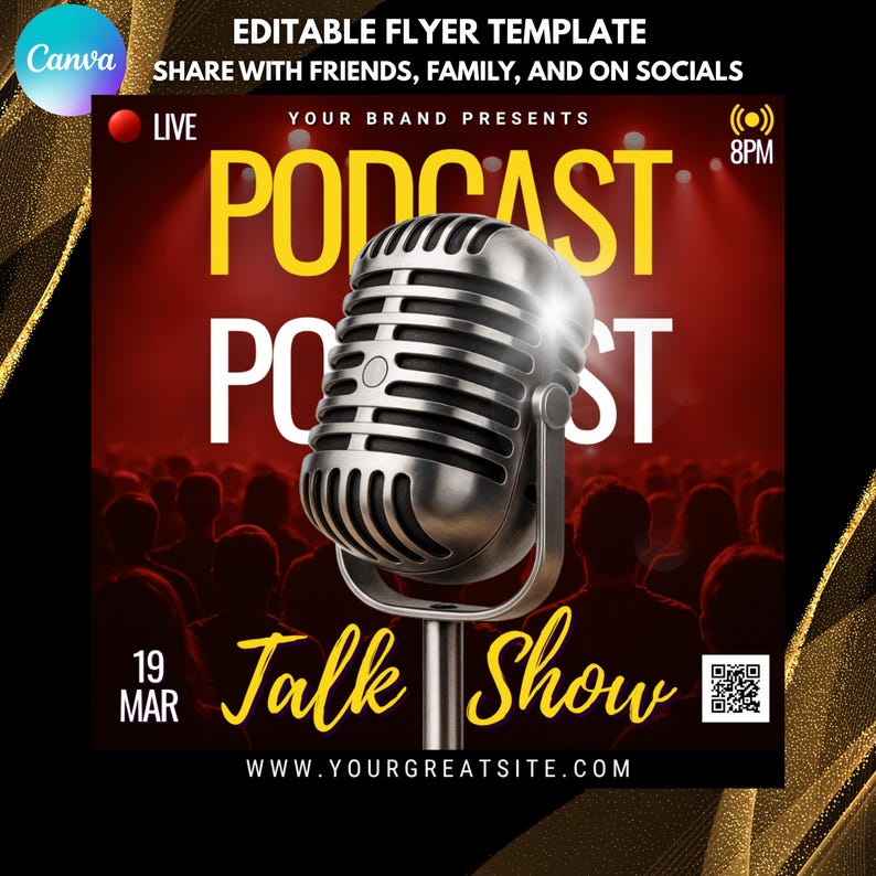 Podcast Flyer Template – Editable Talk Show Social Media Canva Design ...