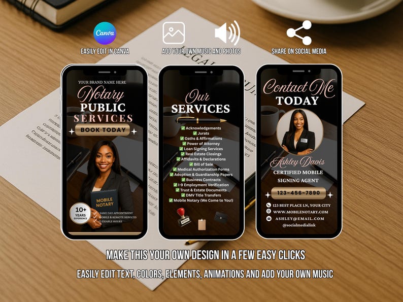 Notary Services Video Template – Animated Mobile Notary Marketing Canva ...
