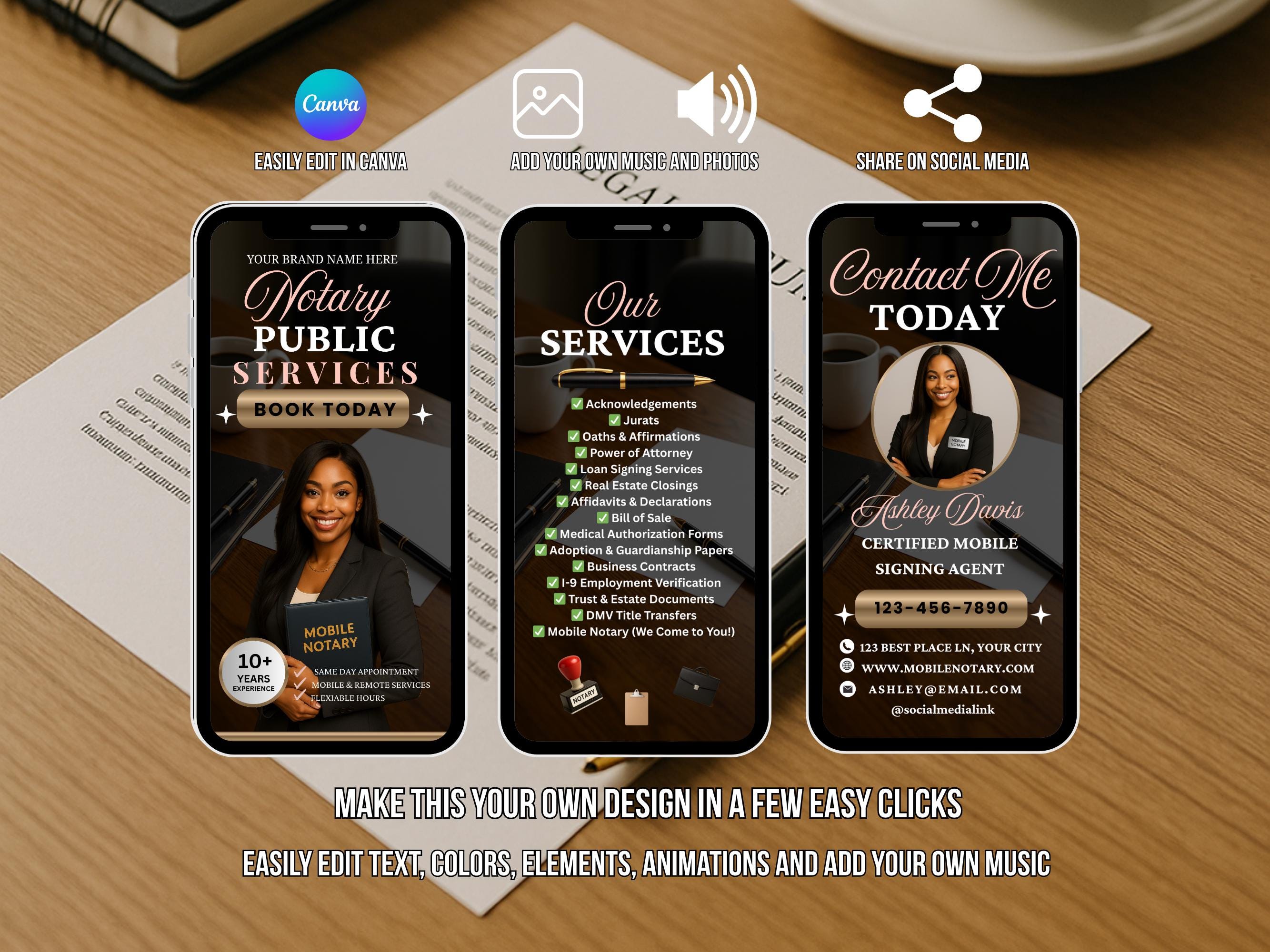 Notary Services Video Template – Animated Mobile Notary Marketing Canva ...