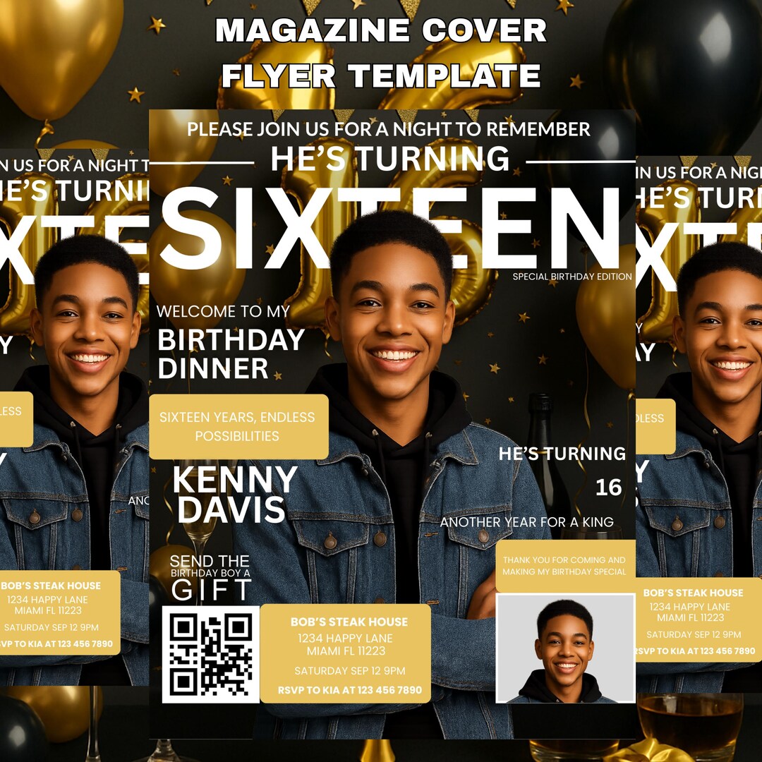 Sweet Sixteen Magazine Cover Birthday Invitation – Editable Digital ...