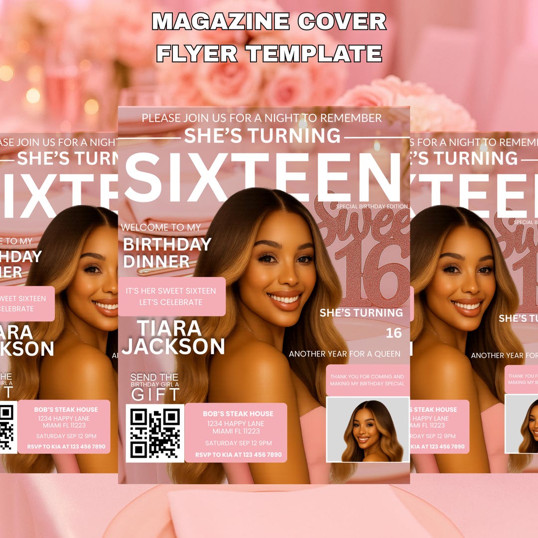 Sweet Sixteen Magazine Cover Birthday Invitation – Editable Digital ...