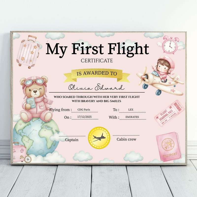 Baby First Flight Certificate - Etsy