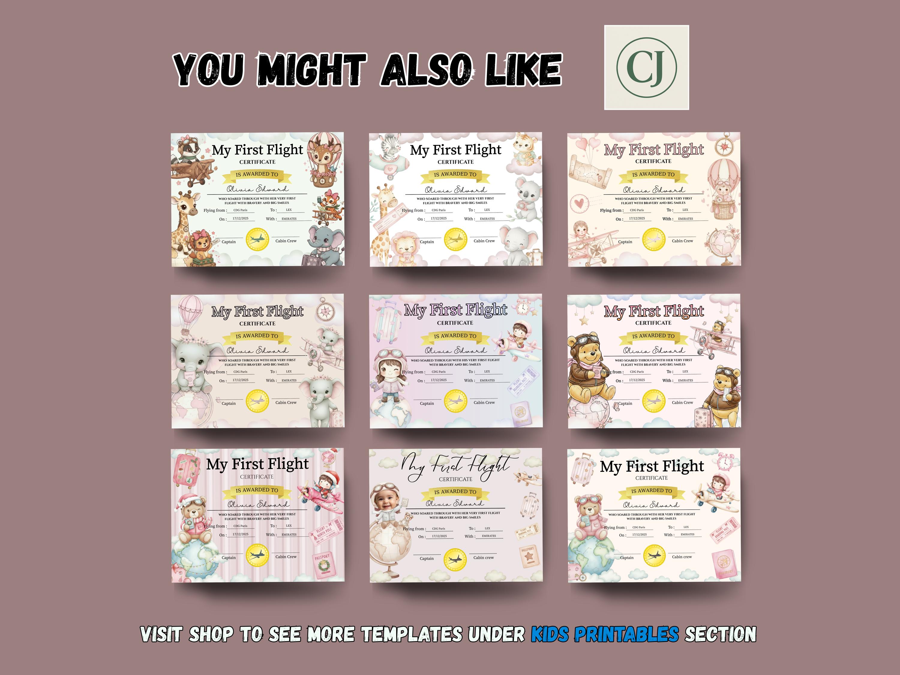 Cute Pink My First Flight Certificate Template, Baby's Very 1st Flight ...