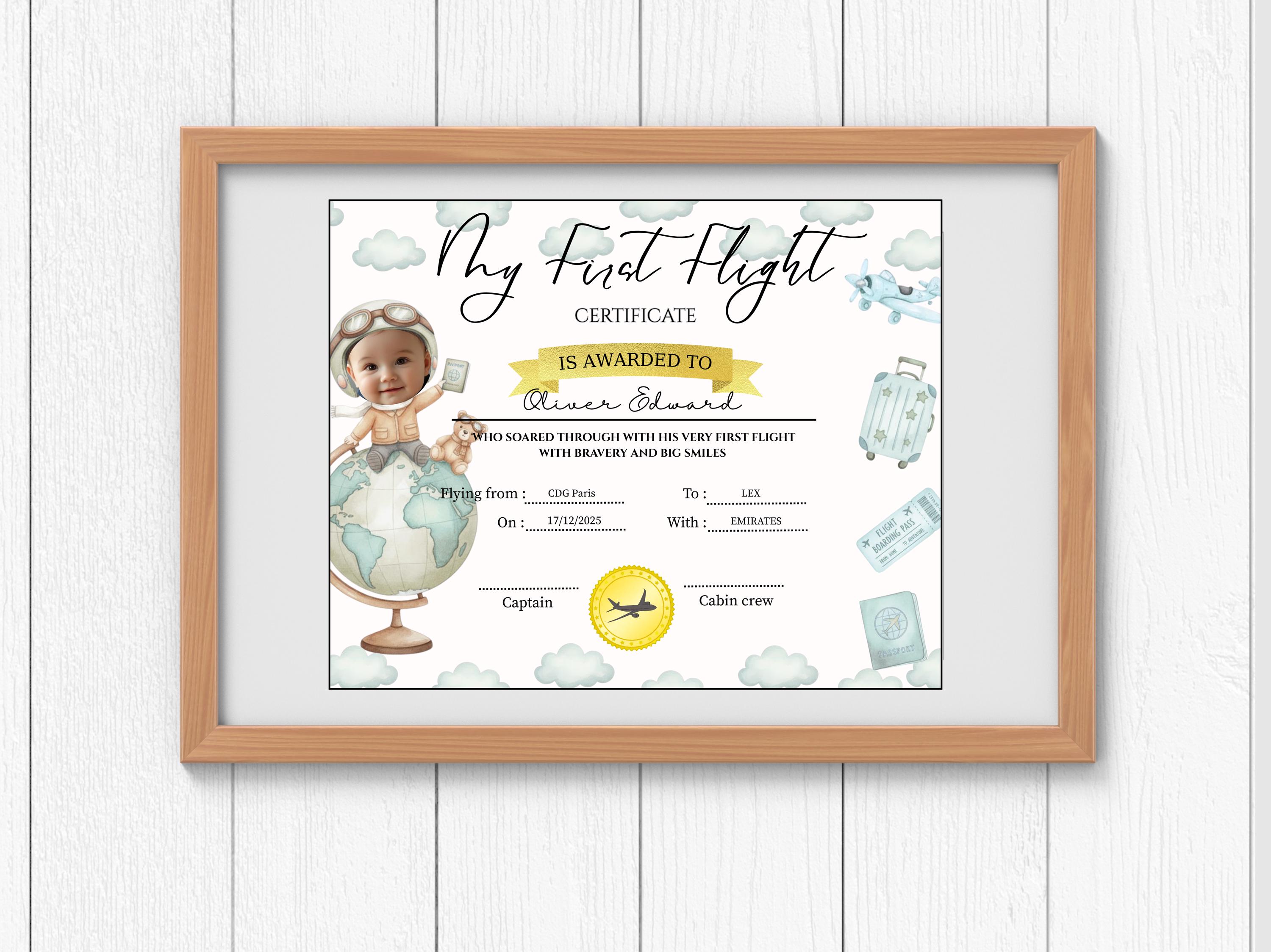 My First Flight Certificate Template, Baby's Very 1st Flight ...