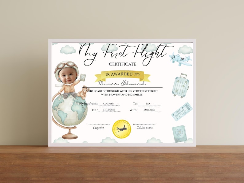My First Flight Certificate Template, Baby's Very 1st Flight ...