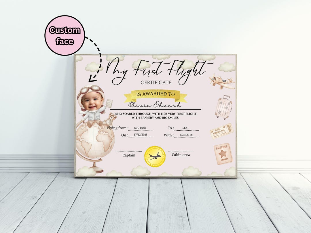 My First Flight Certificate Template, Baby's Very 1st Flight ...