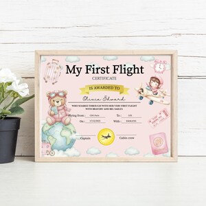Cute Pink My First Flight Certificate Template, Baby's Very 1st Flight ...