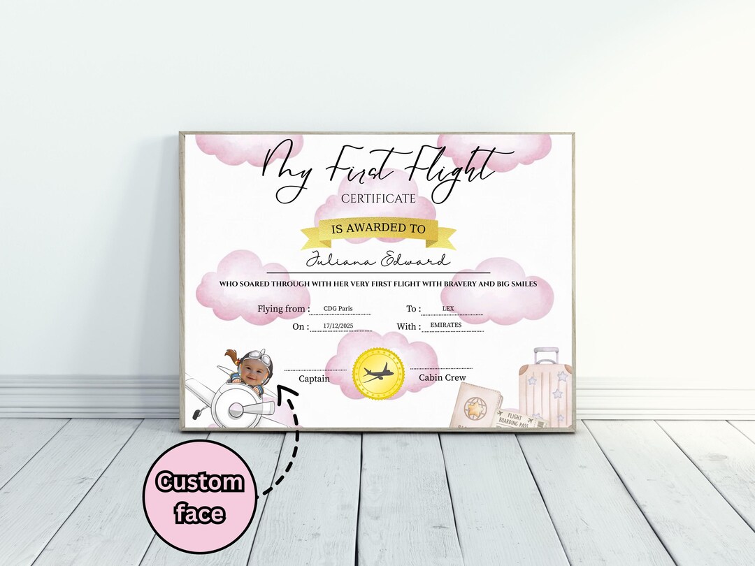 My First Flight Certificate Template, Baby's Very 1st Flight ...