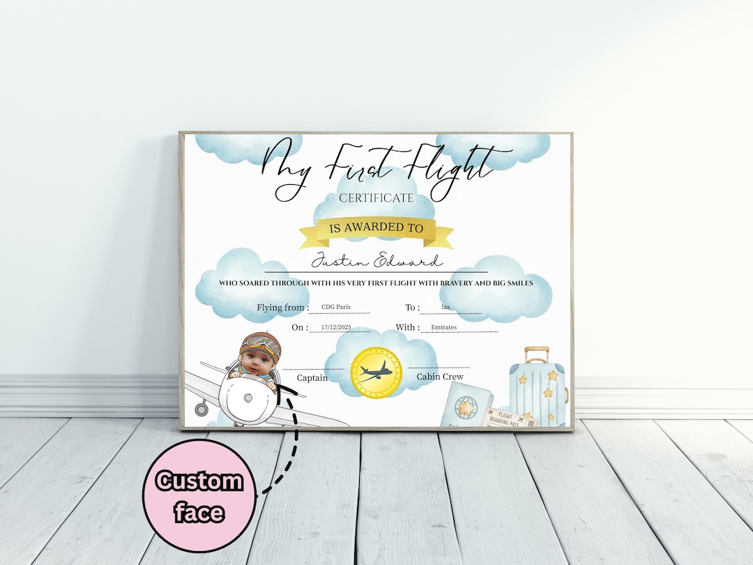 My First Flight Certificate Template, Baby's Very 1st Flight ...