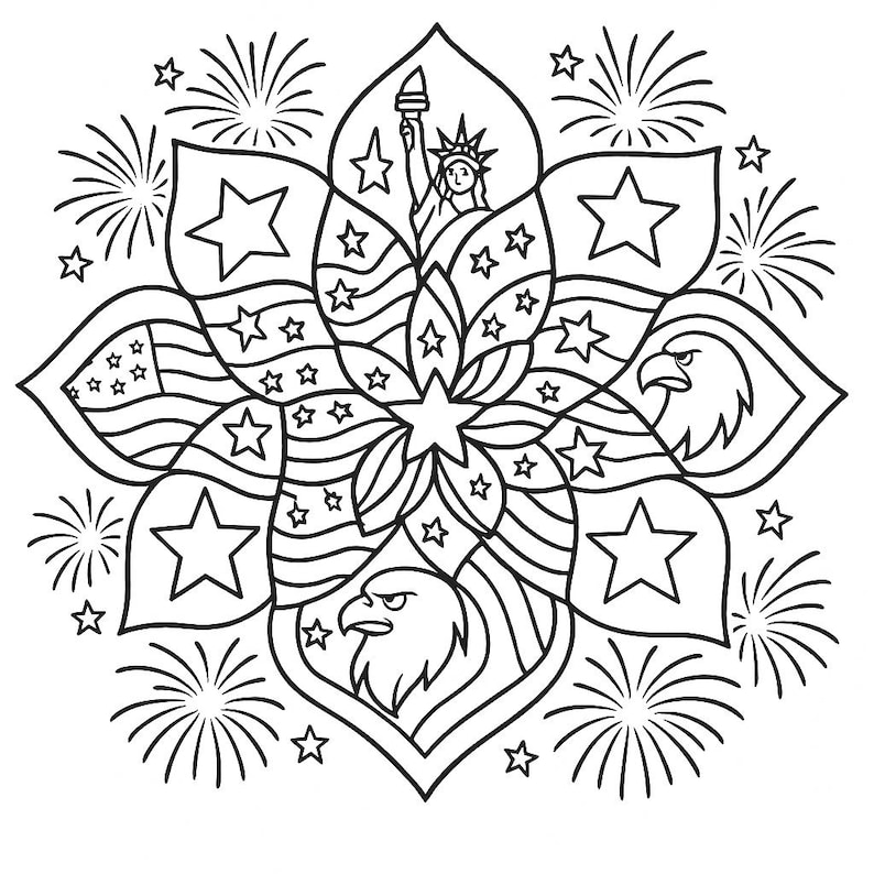 4th of July Flower Mandala Coloring Page – Patriotic Printable With ...