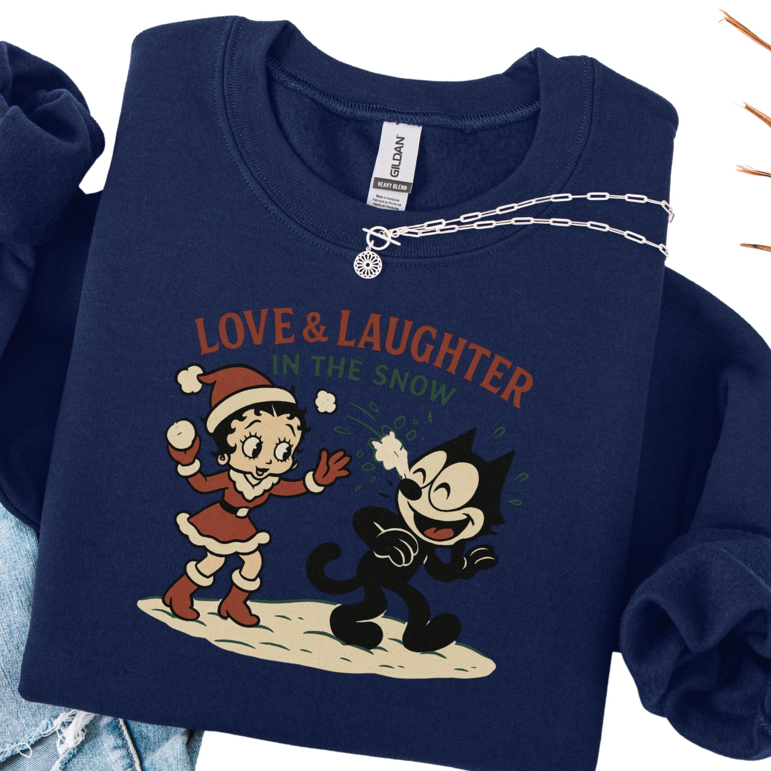 Felix the Cat & Betty Boop Snowball Sweatshirt Vintage Winter Sweater ...