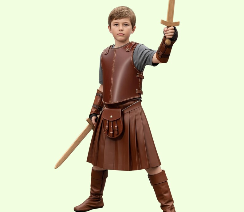 Brown Leather Chest Armor With Gladiator Kilt, Kids Handmade LARP ...
