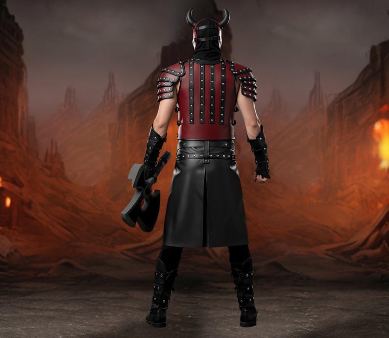Handmade Leather Gladiator Costume, Red & Black Chest Armor, Gothic ...