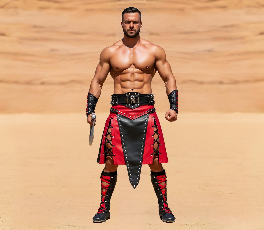 Handmade Leather Gladiator Kilt: Red & Black Warrior Cosplay - Etsy