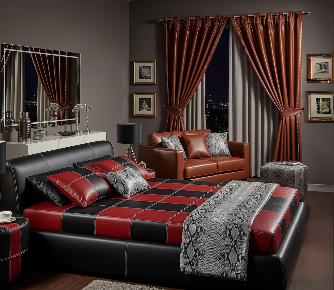 Handmade Leather Bedding Set: Snake Pattern Duvet, Red & Black Bedsheet ...