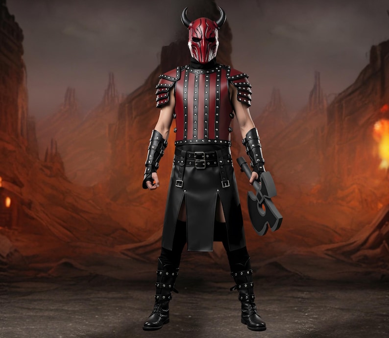Handmade Leather Gladiator Costume, Red & Black Chest Armor, Gothic ...