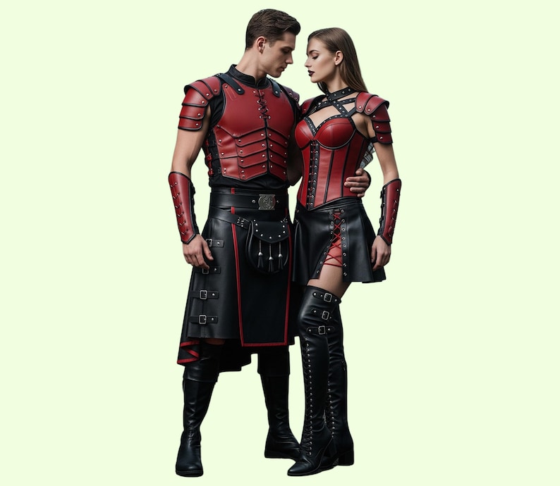 Handmade Leather Warrior Couple Costume: Gladiator Armor & Kilt ...