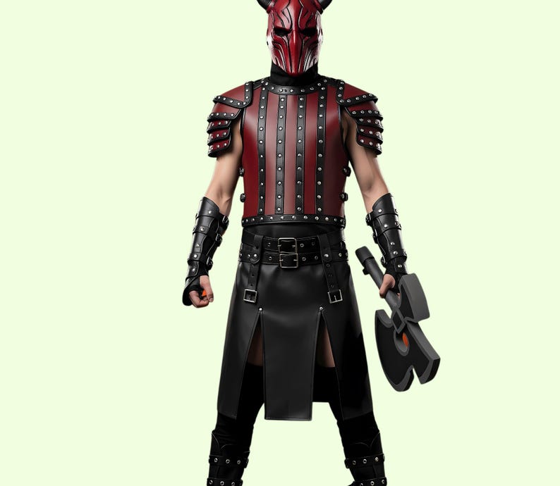 Handmade Leather Gladiator Costume, Red & Black Chest Armor, Gothic ...