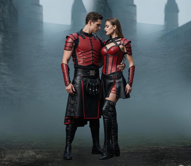 Handmade Leather Warrior Couple Costume: Gladiator Armor & Kilt ...