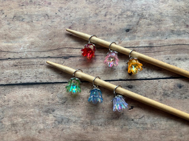 Crystal Flower Stitch Marker Pouch, Set of 6 Knitting Markers for ...