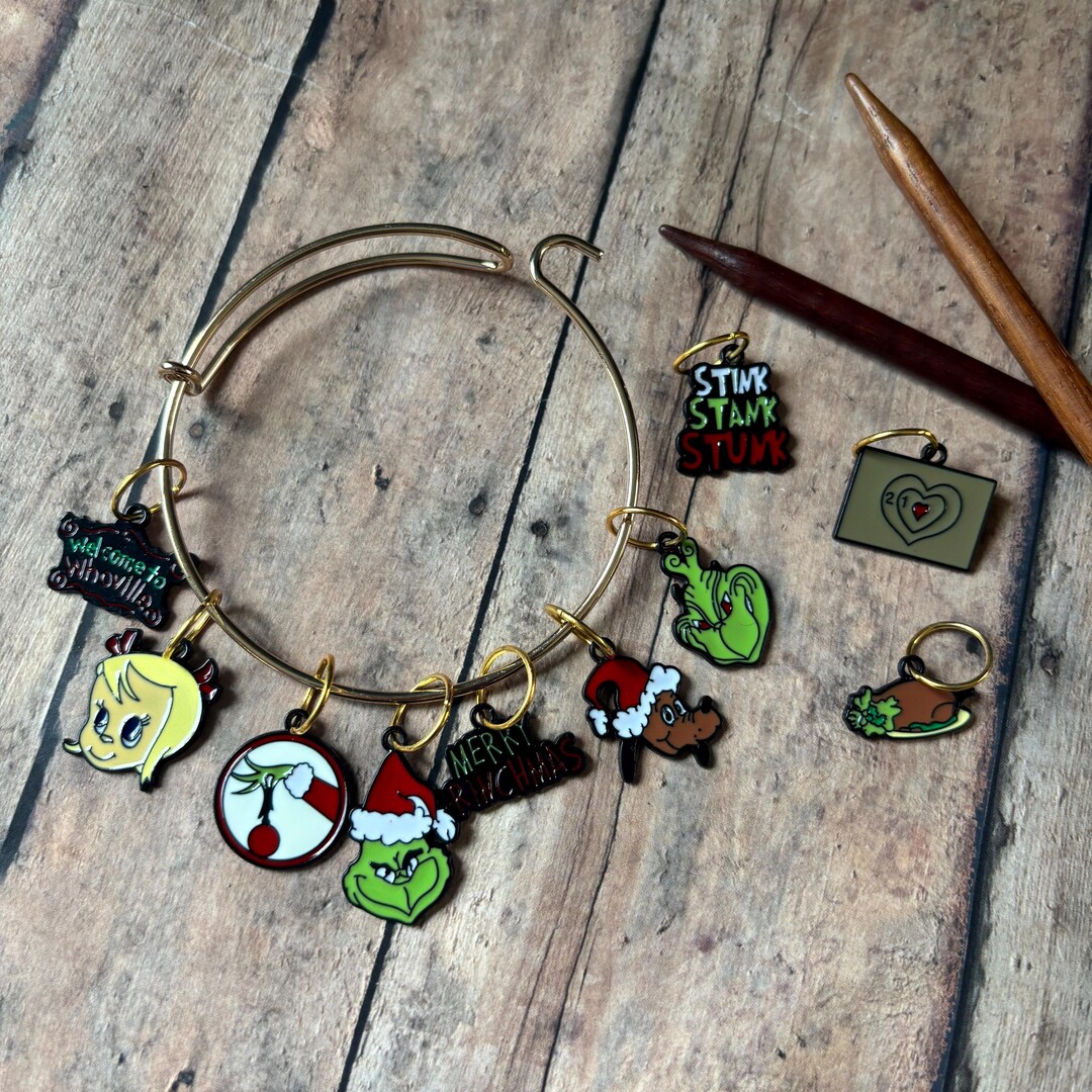 Grinch Stole Christmas Stitch Marker Bracelet, Set of 10 Knitting ...
