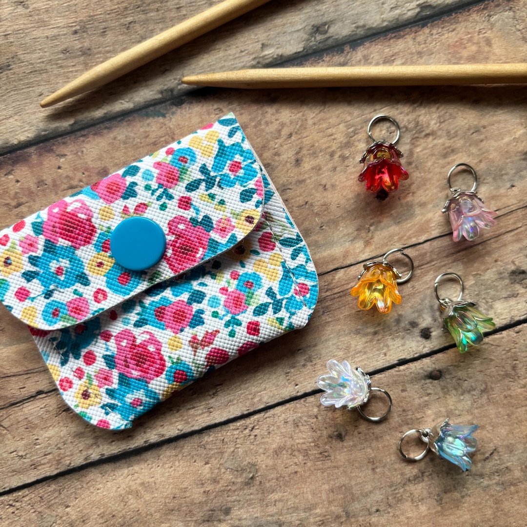 Crystal Flower Stitch Marker Pouch, Set of 6 Knitting Markers for ...