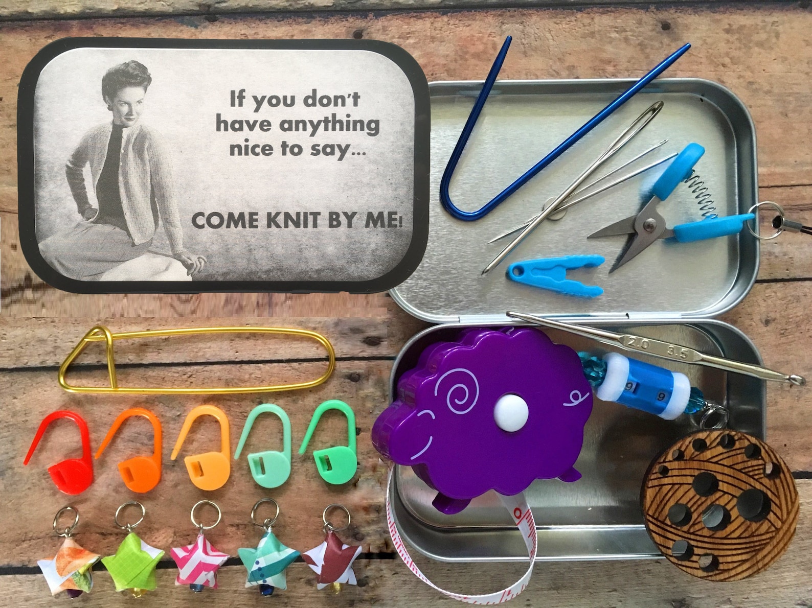 Knitting Notions Tin for Your Project Bag, Sassy Vintage Knitter - Etsy