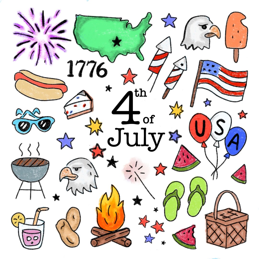 Fourth of July Doodles PNG – Transparent Background Patriotic Clipart ...