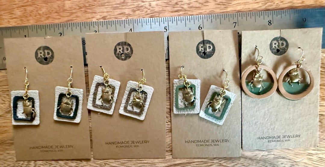Leather and Gold Bug Earring - Etsy