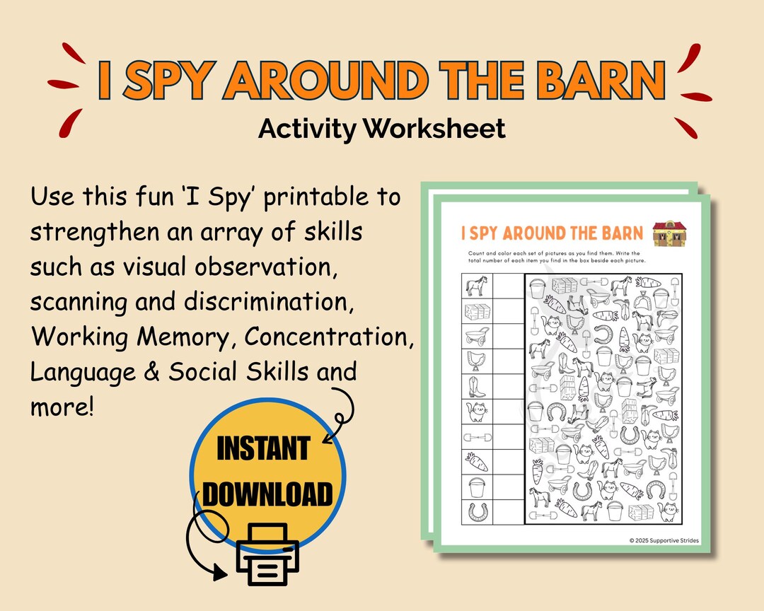 I Spy Around the Barn Worksheet (digital Download) - Etsy