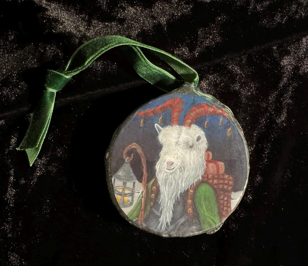 Yule Goat Julbocken Wood Slice Christmas Ornament / Unique Gothic and ...