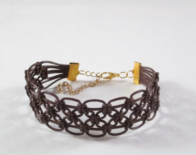 Brown Leather Macrame Bracelet - Etsy