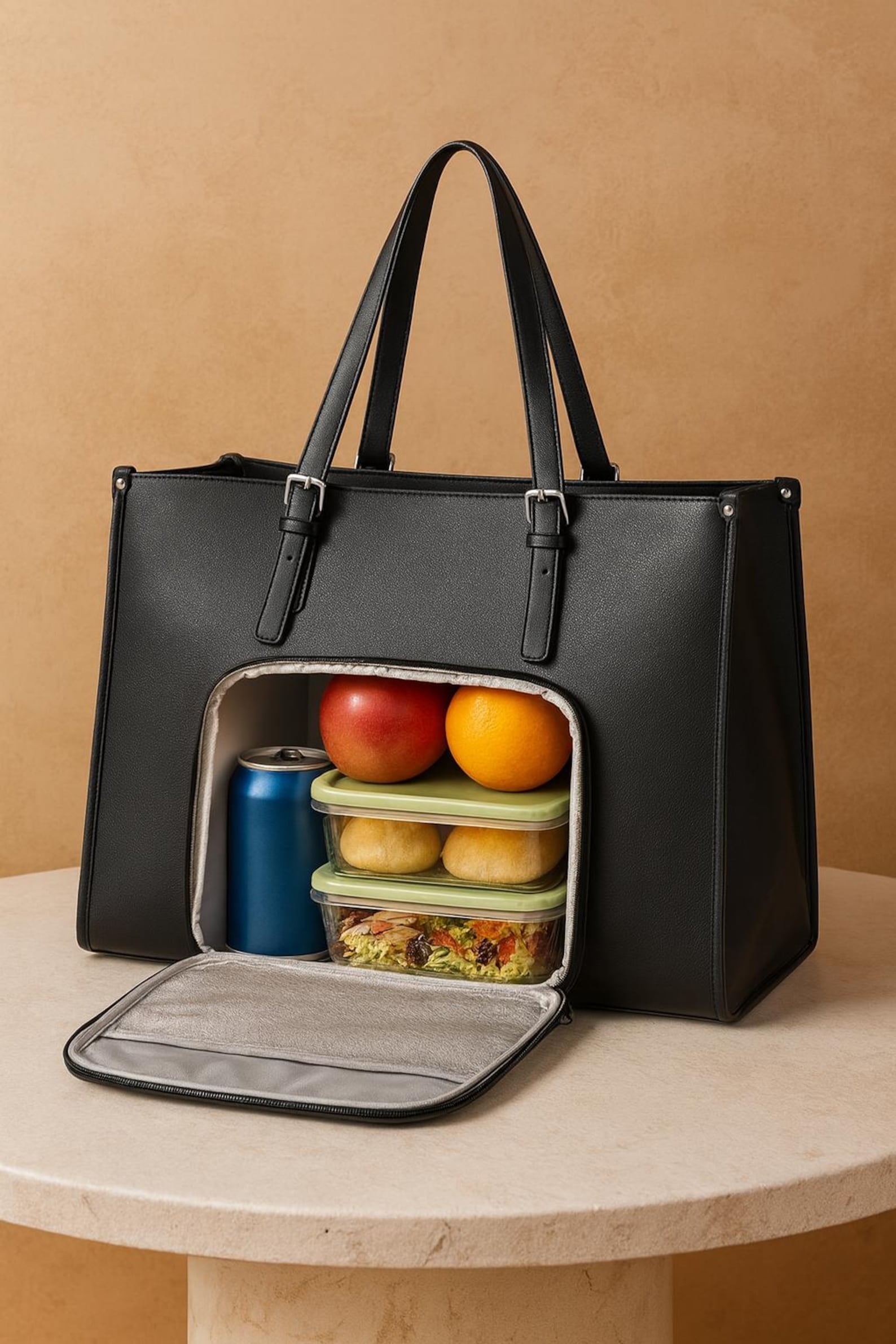 Work & Lunch Leather Tote With Insulated Lunch Compartment - Etsy