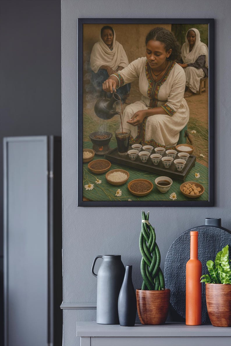 Ethiopian Coffee Ceremony Art: Buna Ritual Watercolor Print (PNG ...