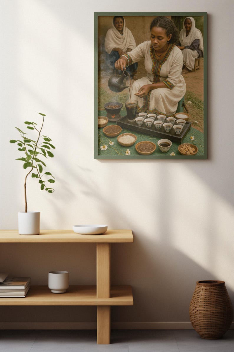 Ethiopian Coffee Ceremony Art: Buna Ritual Watercolor Print (PNG ...