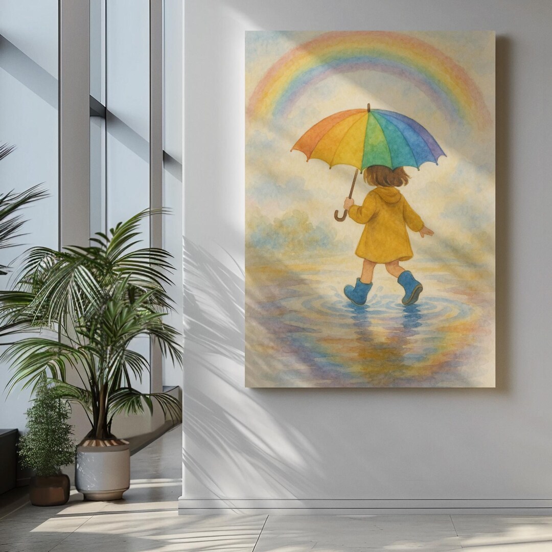 Rainbow Umbrella Girl Watercolor PNG: Whimsical Rainy Day Art (digital ...