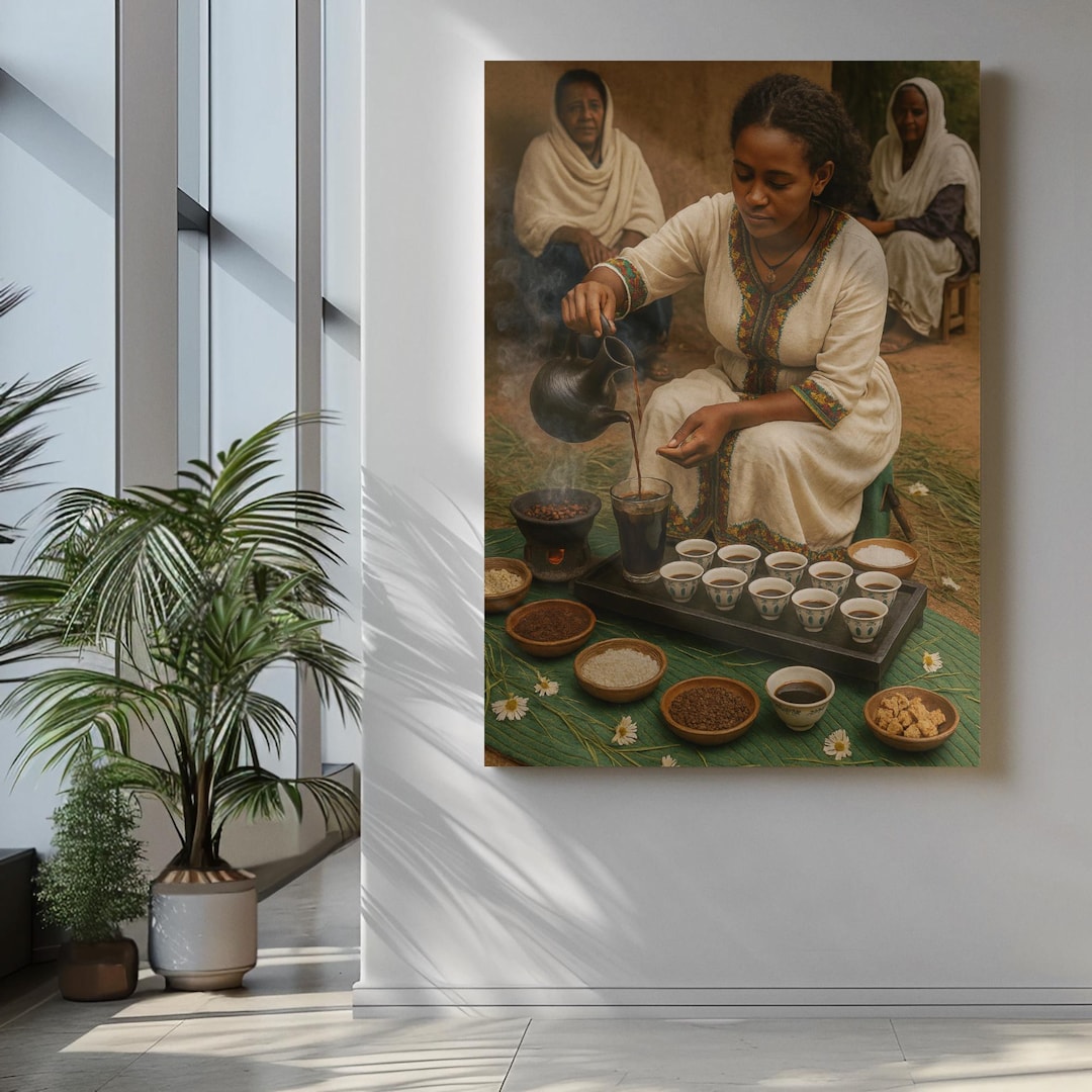 Ethiopian Coffee Ceremony Art: Buna Ritual Watercolor Print (PNG ...