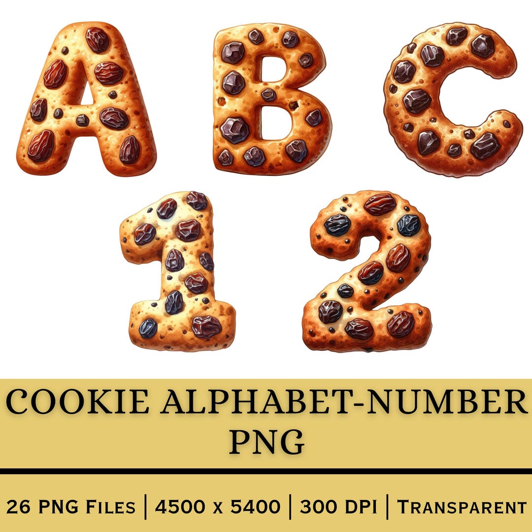 Cookie Alphabet PNG A–Z 0–9 | Chocolate Chip Letters Set | Printable ...
