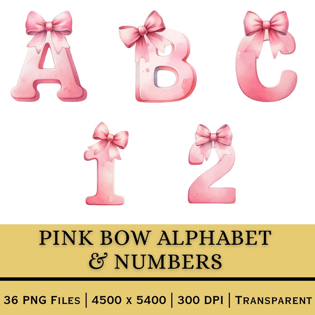 Pink Bow Alphabet Numbers PNG | Girly Ribbon Letter Set (digital ...