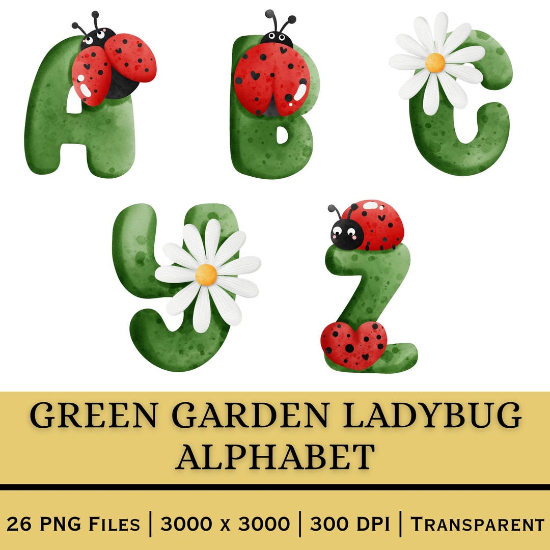Green Garden Ladybug Alphabet PNG | Nature Letters A to Z Kids Crafts ...