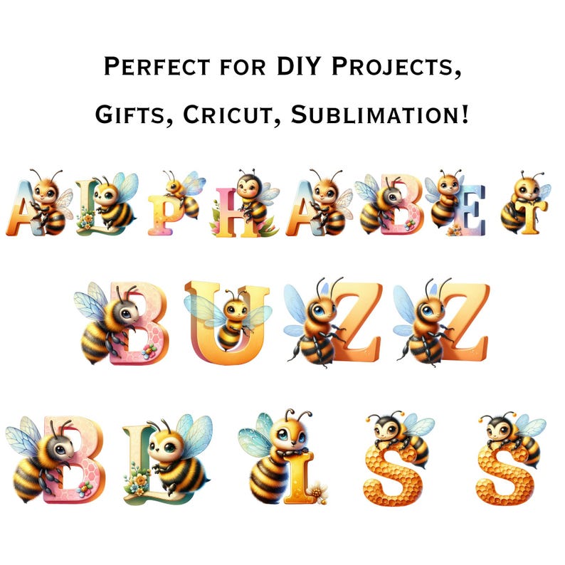 Honey Buzz Alphabet Numbers PNG | Bee Letters A to Z 0 to 9 Kids Crafts ...